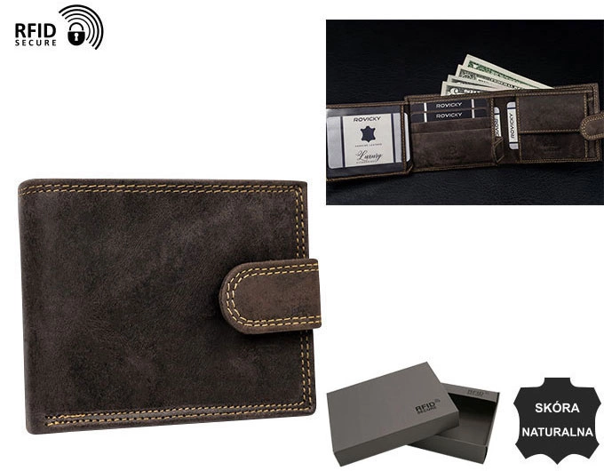 Men's leather wallet No Logo N0035L-CHM-NL BROWN | Galanteriacedar.pl